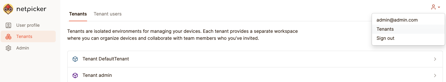 Using Multiple Tenants In Netpicker Multi Tenancy Netpicker